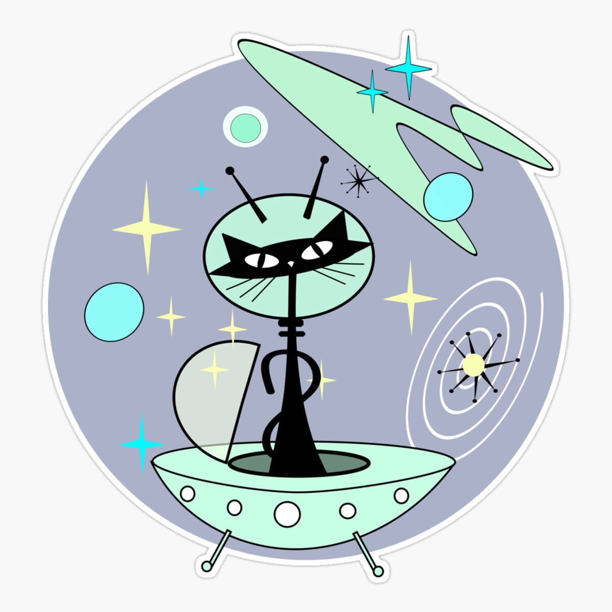Maneki Atomic Mcm Cosmic Cat Martian Lost In Space Sticker, Phone Decal ...