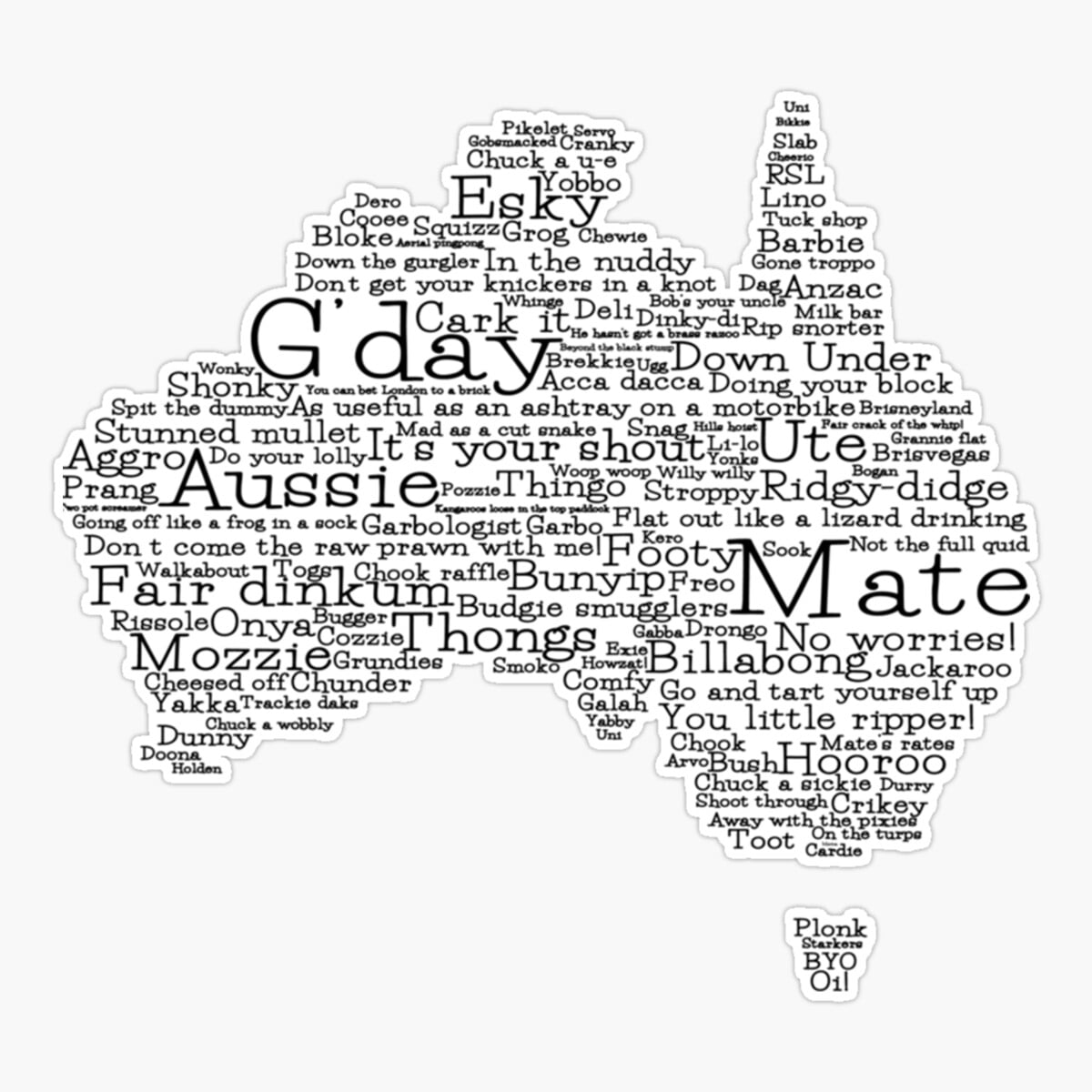 Maneki Australian Slang Map Sticker, Phone Decal Water Bottle Stickers ...