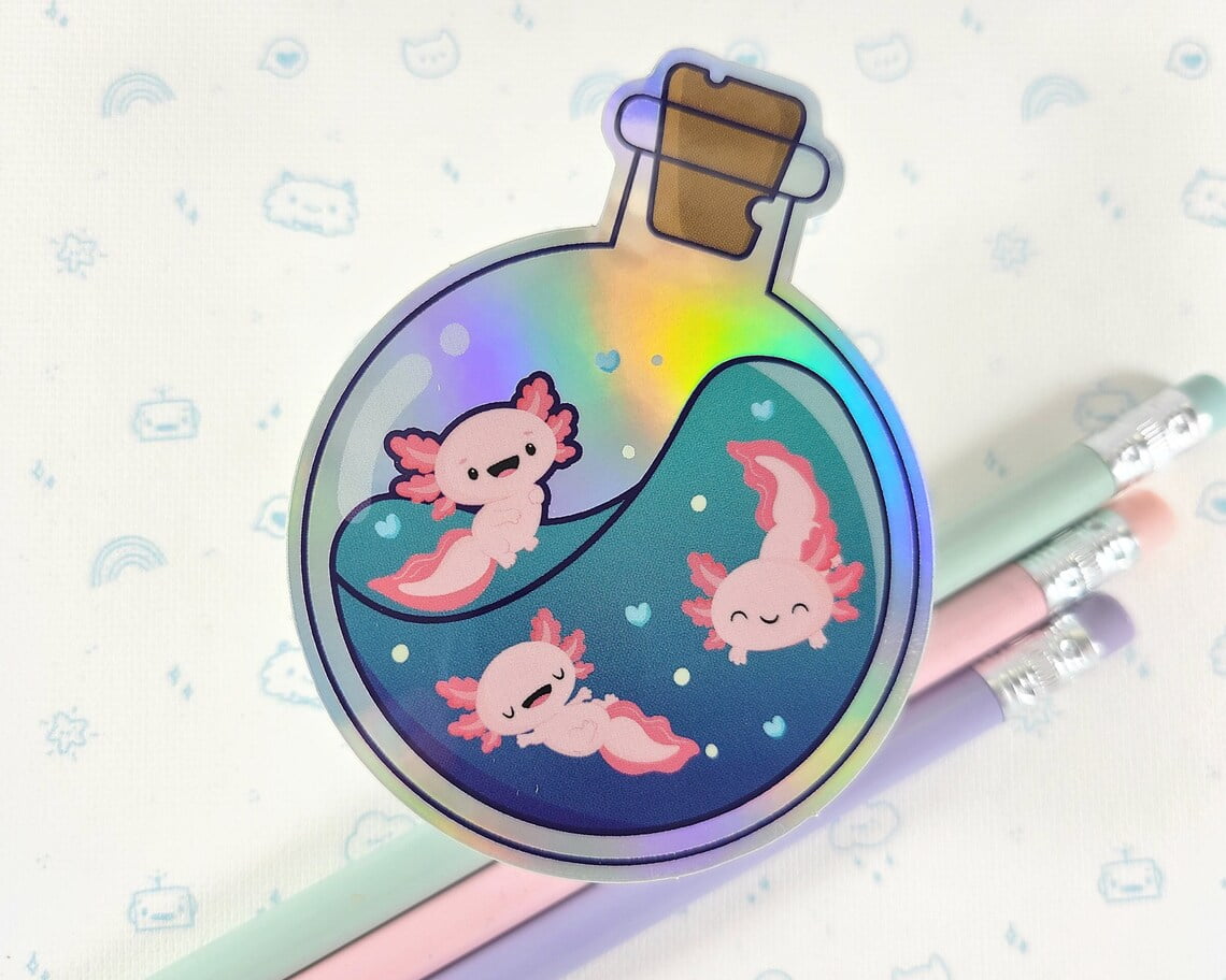 Maneki Axolotl Bottle Holographic Er, S0502, Vinyl Ers, Laptop Decal ...
