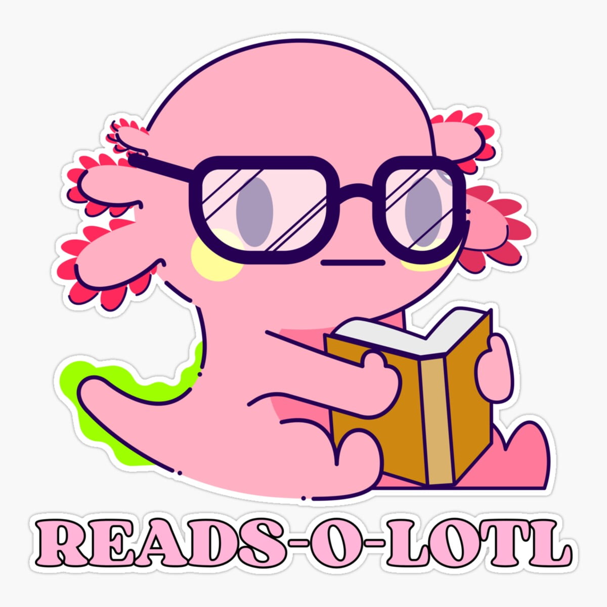 Maneki Axolotl Reading Book Sticker, Phone Decal Water Bottle Stickers ...