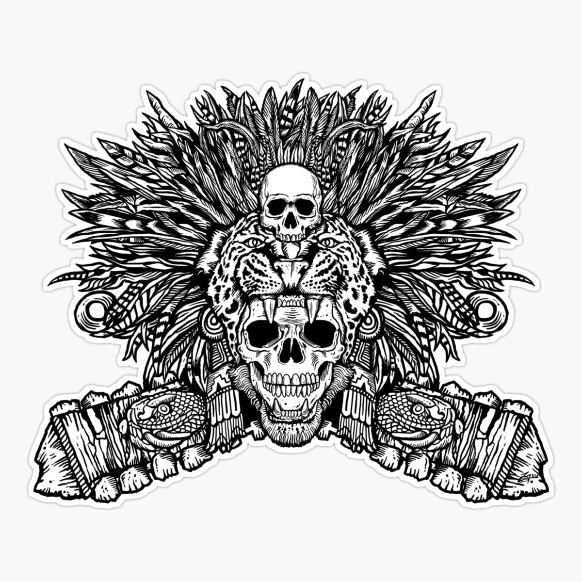 Maneki Aztec Jaguar Mask And Macuahuitl Sticker, Phone Decal Water ...