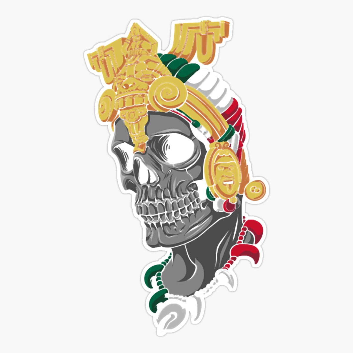 Maneki Aztec Skull - Mexican Symbol - Hecho En Mexico Sticker, Phone ...