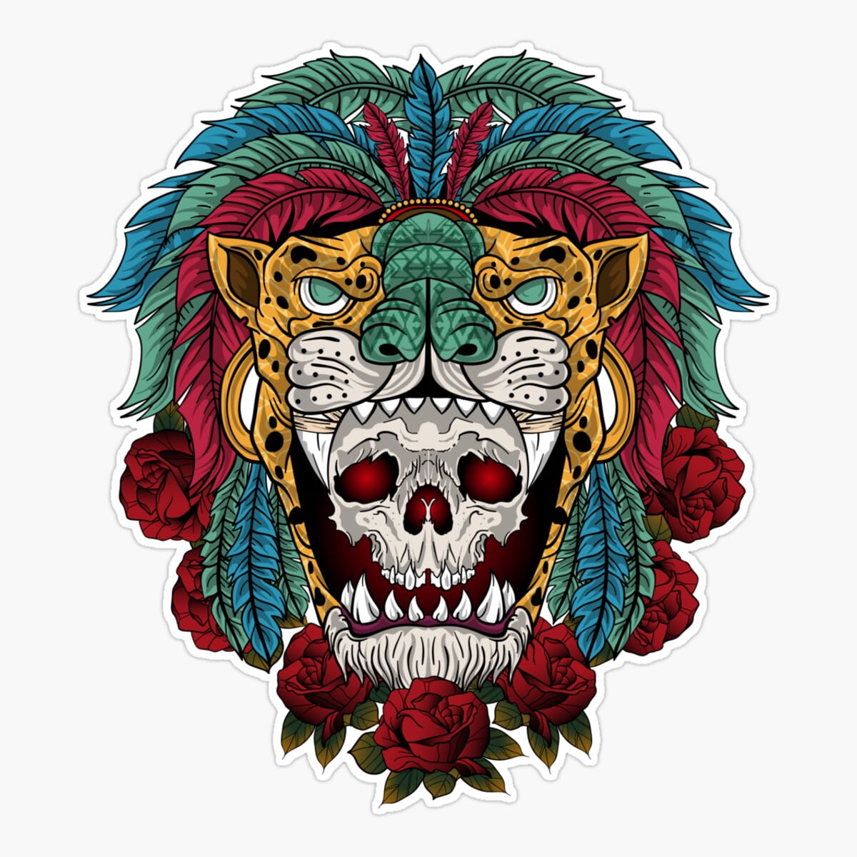 Maneki Aztec Warrior Jaguar Sticker, Phone Decal Water Bottle Stickers ...