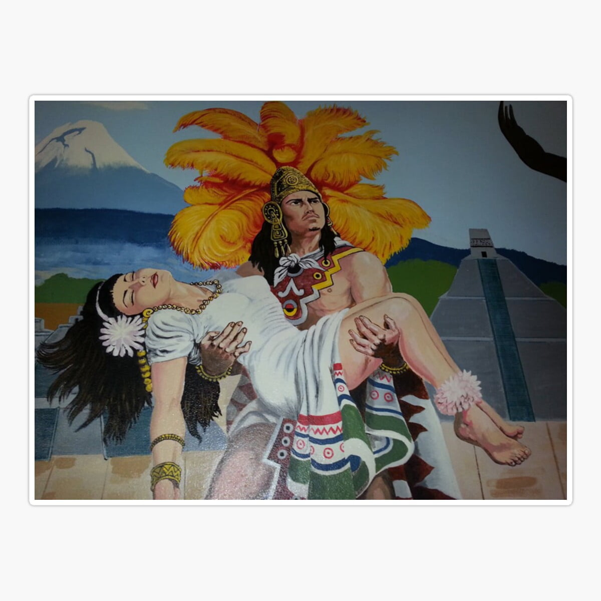 Maneki Aztec Warrior With Girl Sticker, Phone Decal Water Bottle ...