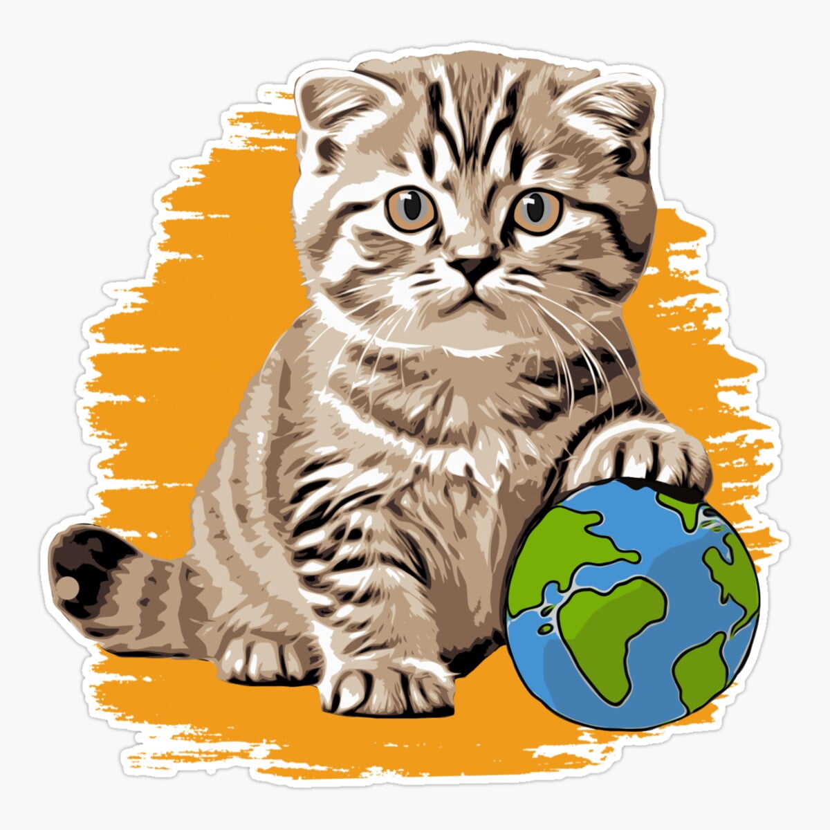 Maneki Baby Cat Tiny Explorer With The World Cute Cat Sticker, Phone ...