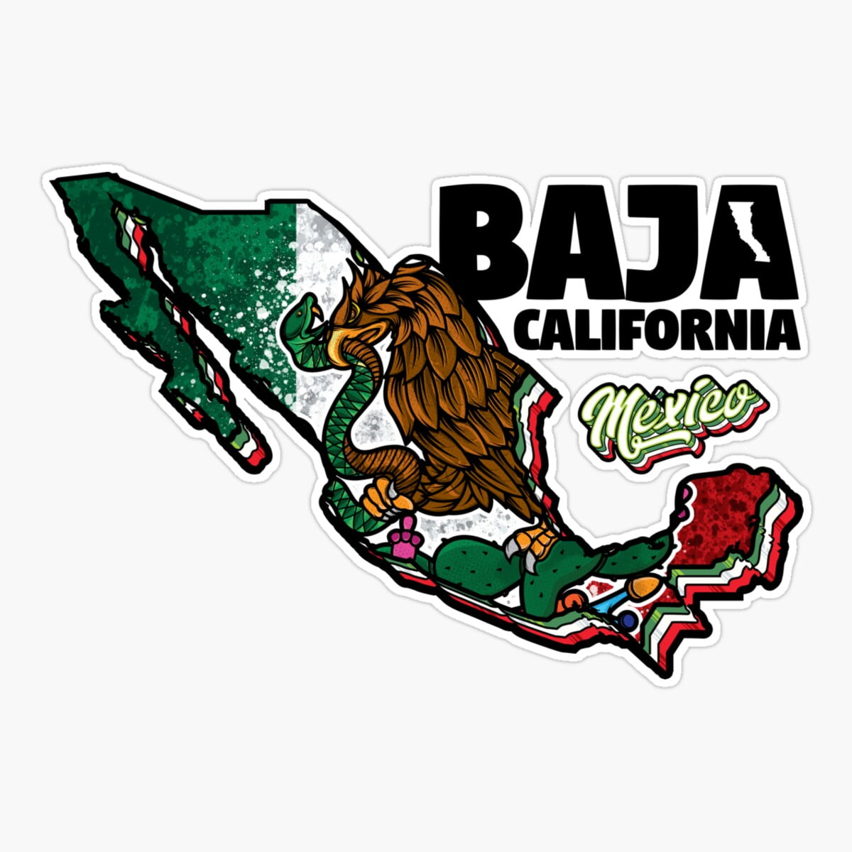 Maneki Baja Caliornia, Map O Mexico Sticker, Phone Decal Water Bottle ...