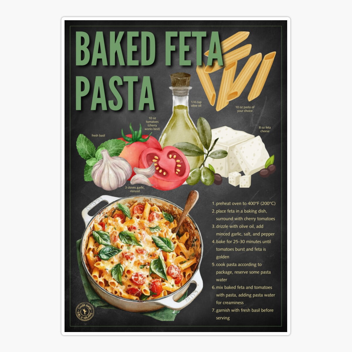 Maneki Baked Eta Pasta Recipe Art Print Sticker, Phone Decal Water ...