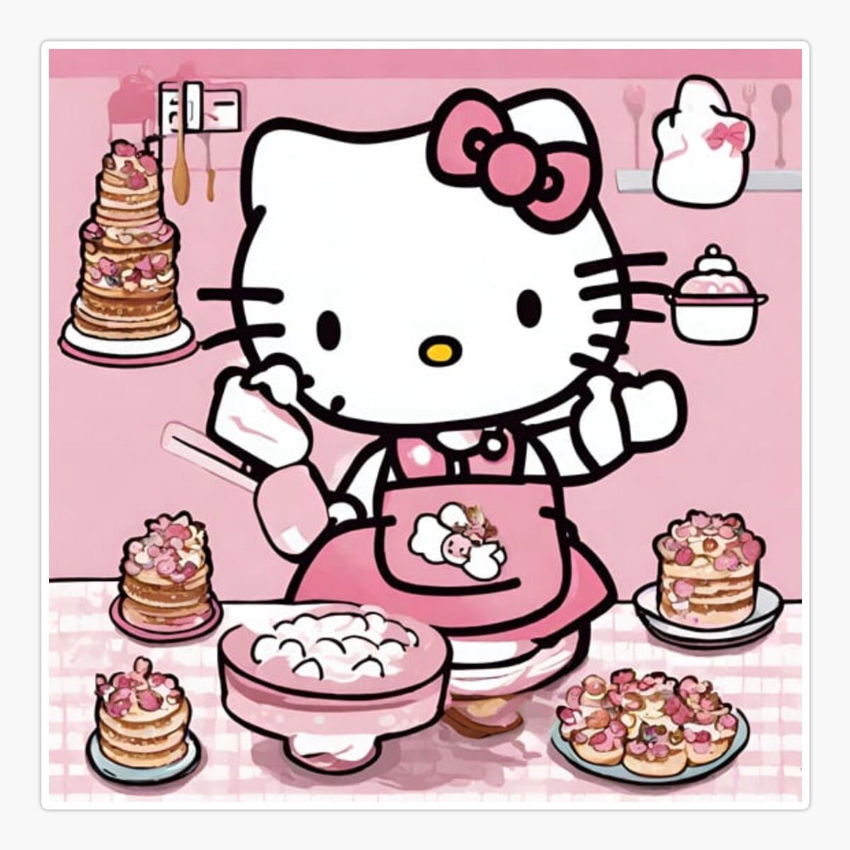 Maneki Baking Hello Kitty Sticker, Phone Decal Water Bottle Stickers ...
