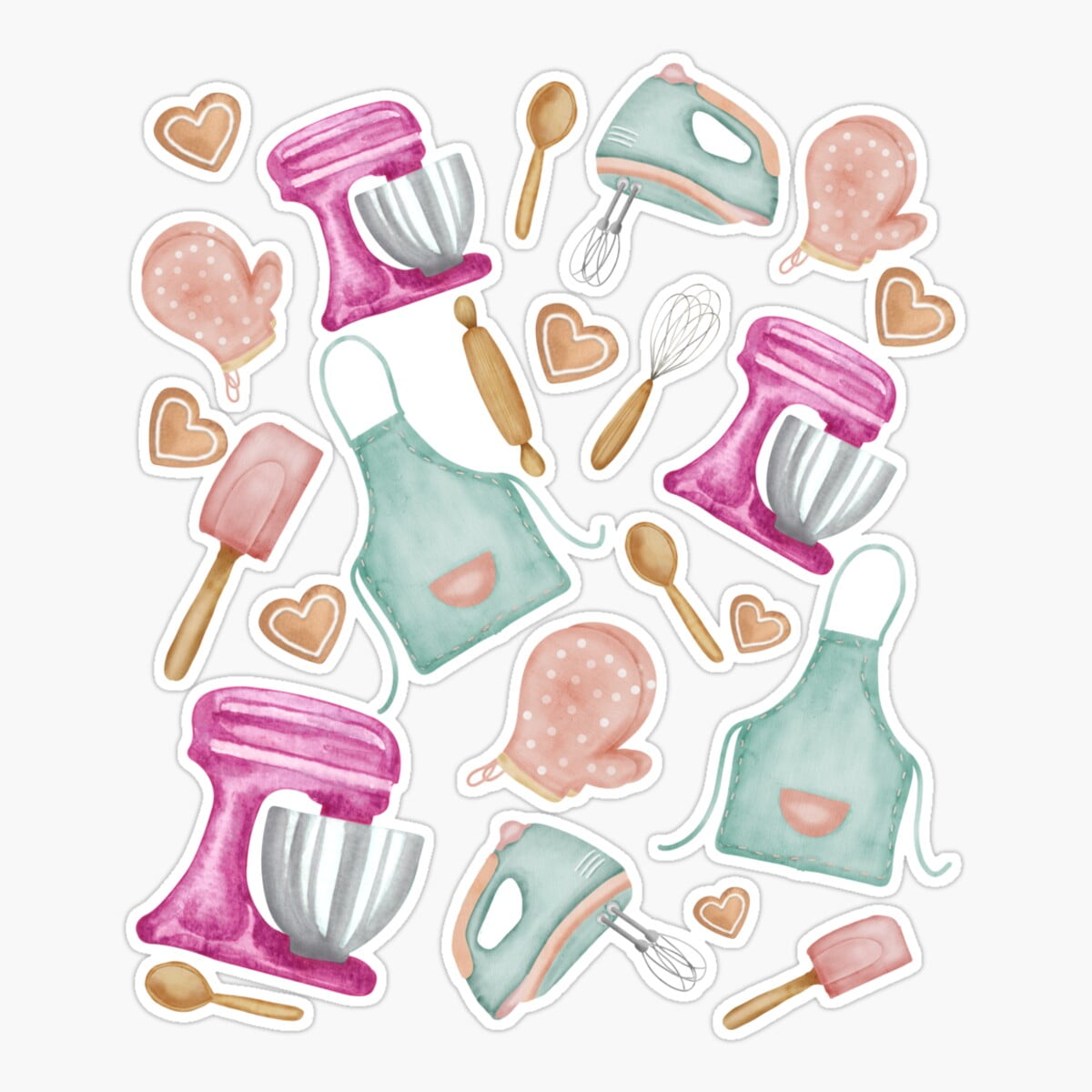 Maneki Baking Love Baking Tools Pattern Hand Mixer,Cake Mixer,Apron,Rolling Pin ,Cooking Gloves ...