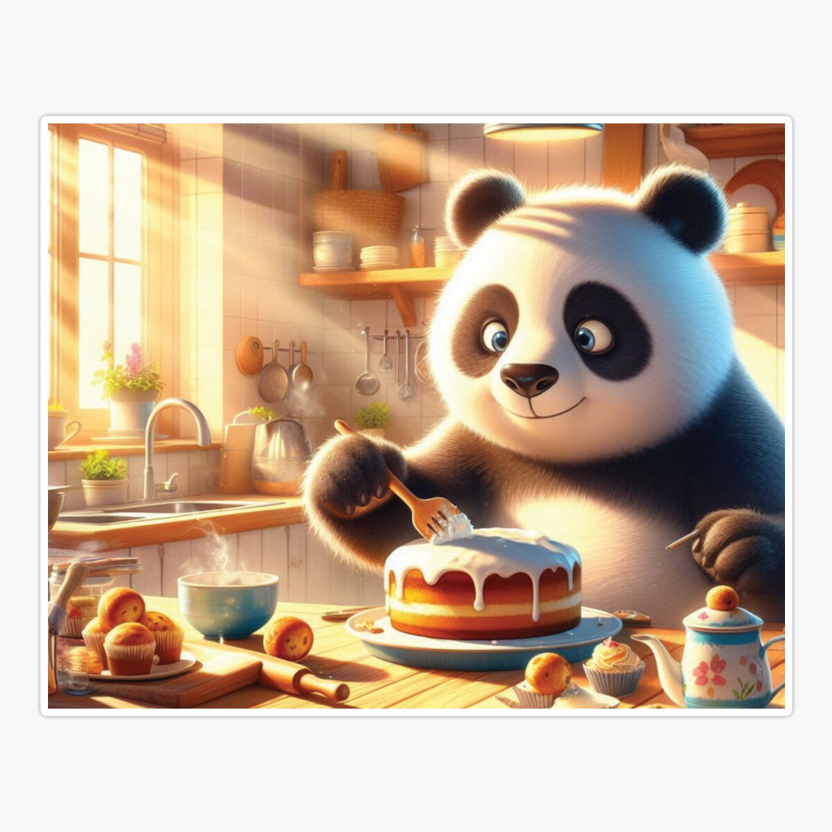 Maneki Baking Panda Sticker, Phone Decal Water Bottle Stickers Car ...