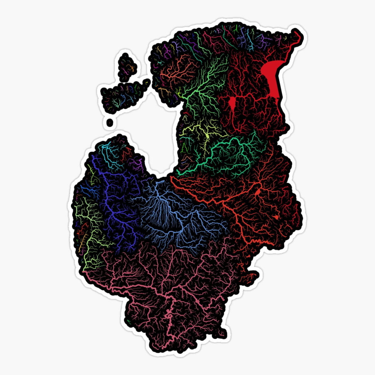 Maneki Baltic States River Basin Map In Rainbow Colours With Black ...