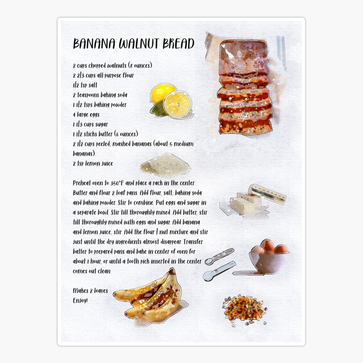 Maneki Banana Walnut Bread Recipe Sticker, Phone Decal Water Bottle ...