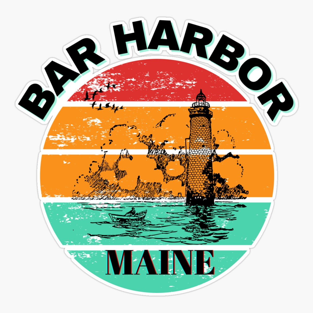 Maneki Bar Harbor Maine Lighthouse Retro Sunset Er, Phone Decal Water ...