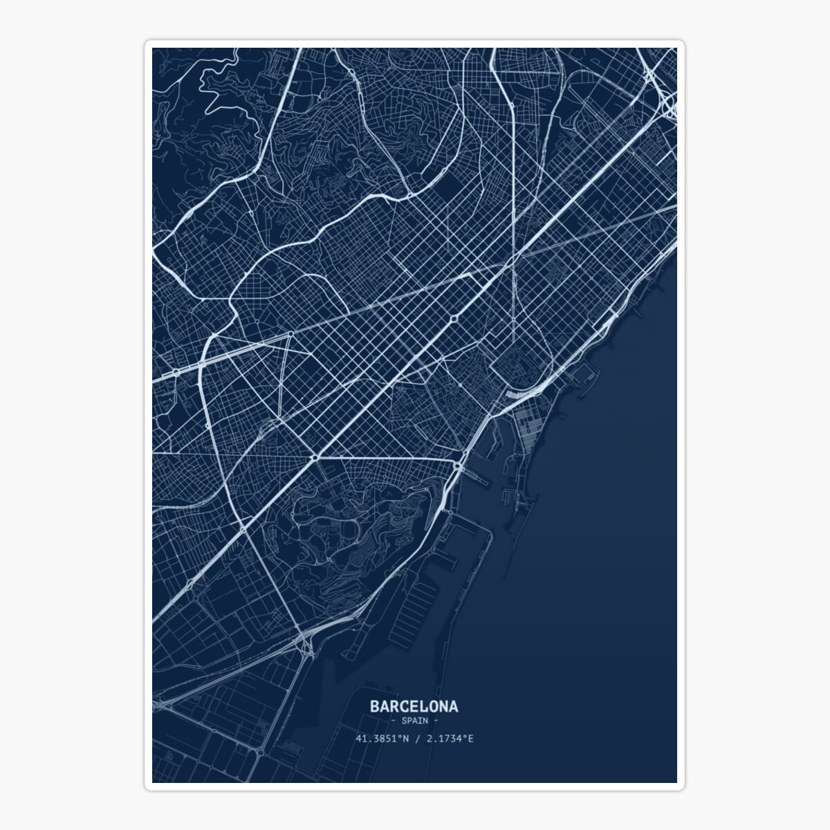 Maneki Barca Blueprint Map Sticker, Phone Decal Water Bottle Stickers ...