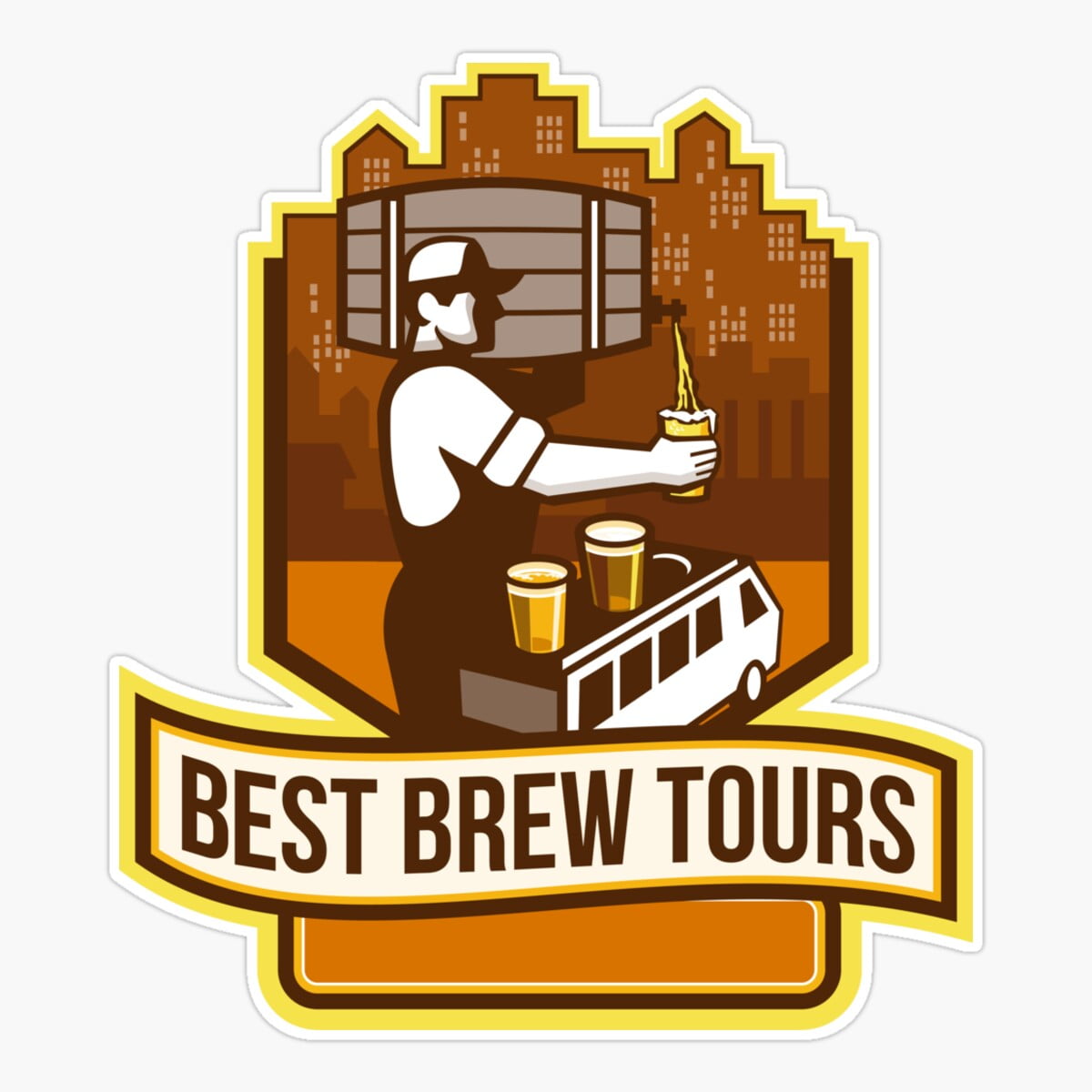 Maneki Bartender Pouring Beer Keg Cityscape Crest Retro Er, Phone Decal ...