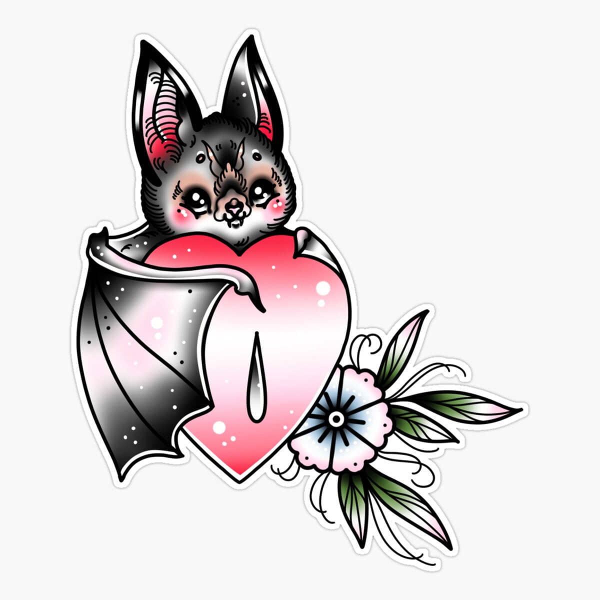 Maneki Bat With Heart Lowers Cute Traditional Lash Tattoo Er, Phone ...