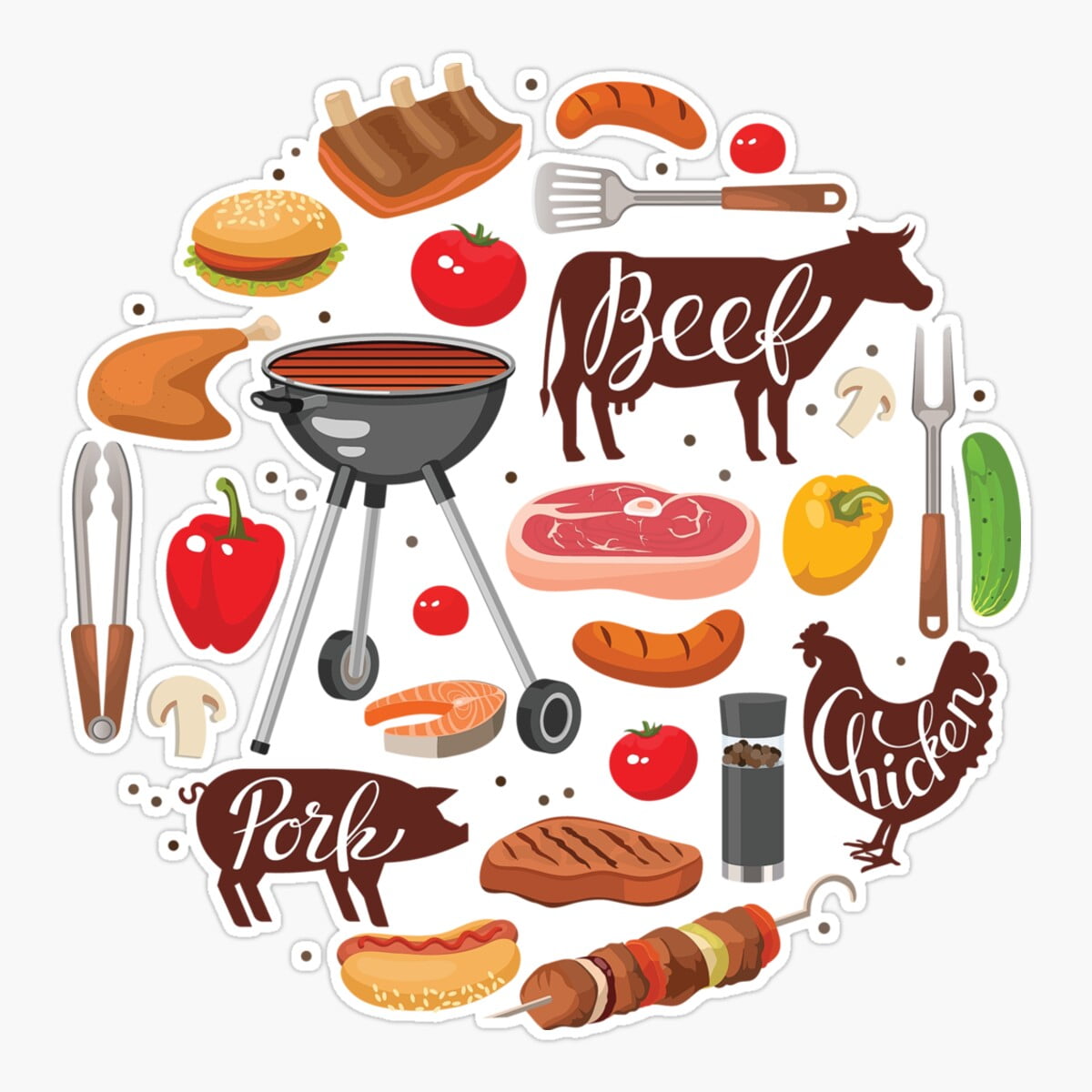 Maneki Bbq Elements Design Sticker, Phone Decal Water Bottle Stickers ...