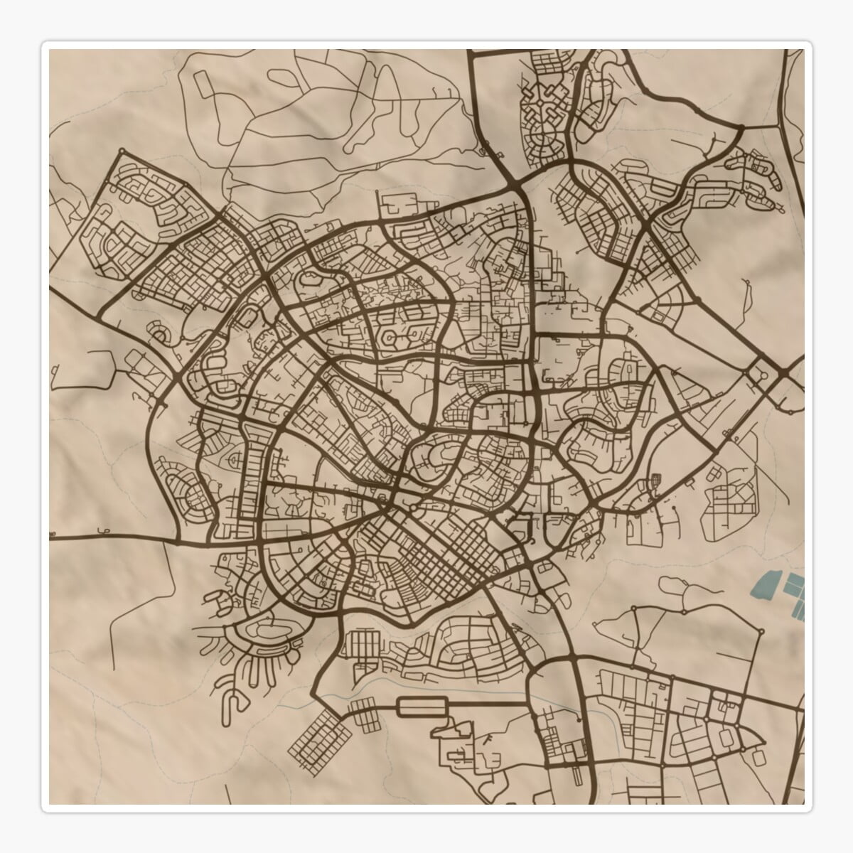 Maneki Be'Er Sheva Sepia Map Sticker, Phone Decal Water Bottle Stickers ...