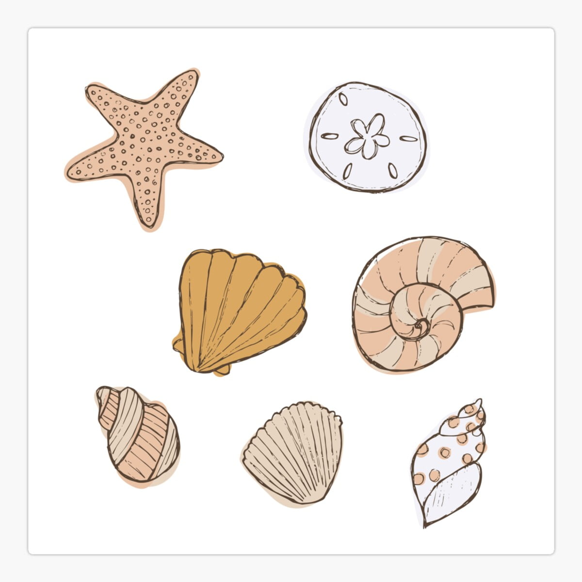 Maneki Beach Seashell Pattern Light Blue Sticker, Phone Decal Water ...