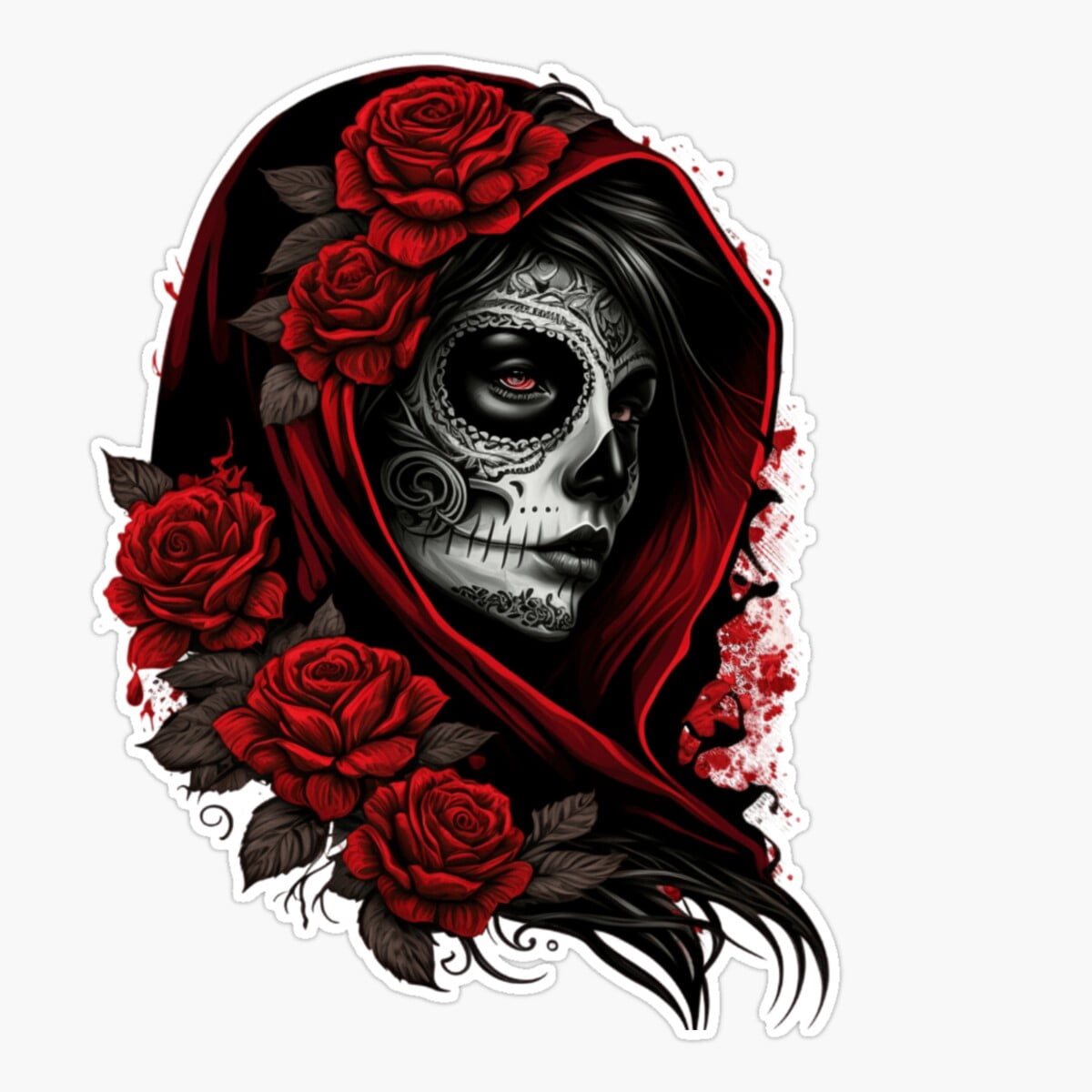 Maneki Beautiul Woman Skull With Red Head Scar And Black Rose Er, Phone ...