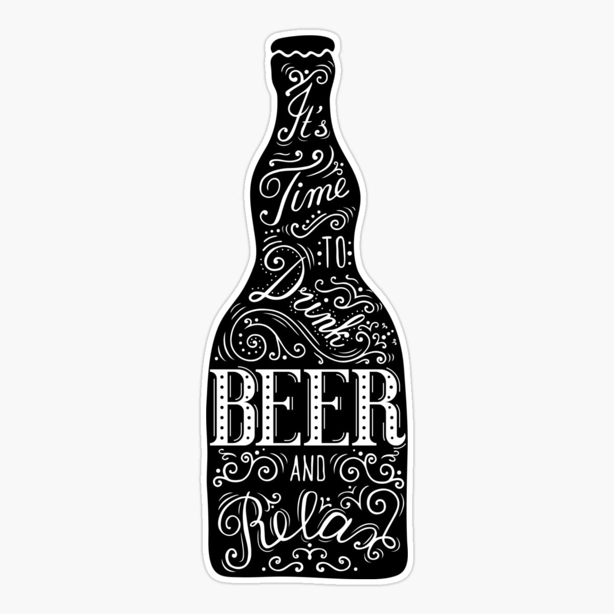 Maneki Beer Bottle Doodle With Lettering Quote It'S Time To Drink Beer ...