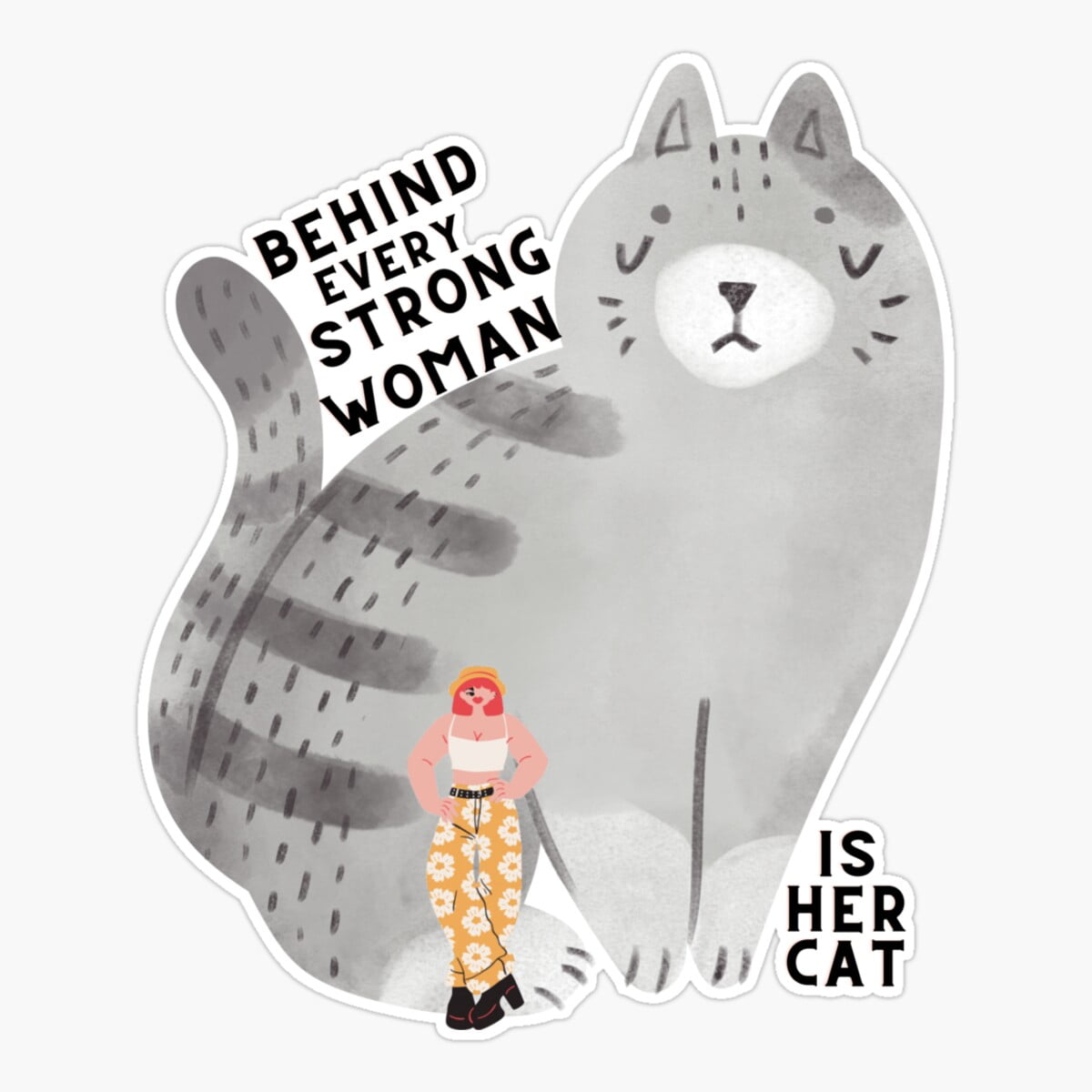 Maneki Behind Every Strong Woman Is Her Cat Sticker, Phone Decal Water ...