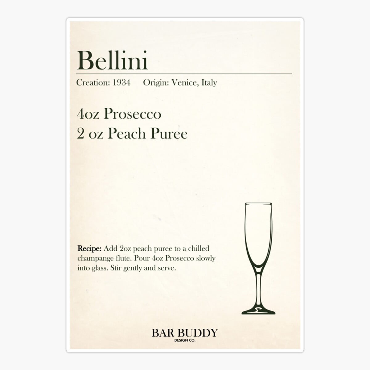 Maneki Bellini Cocktail Recipe Sticker, Phone Decal Water Bottle ...