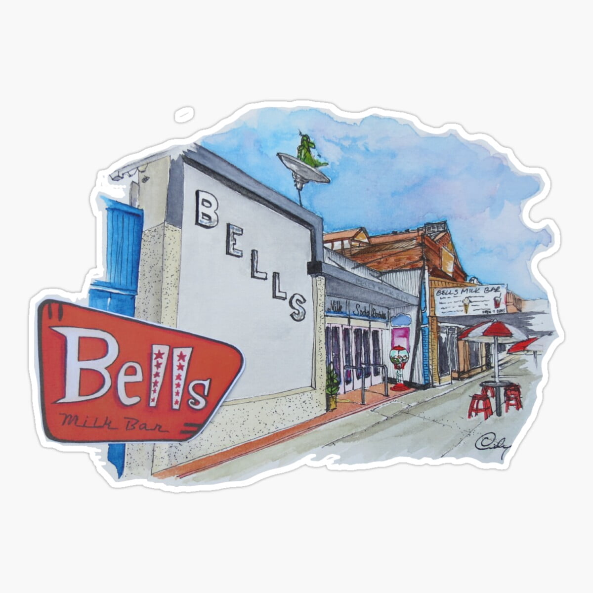 Maneki Bells Milk Bar Patton Street Broken Hill 1 Sticker, Phone Decal ...