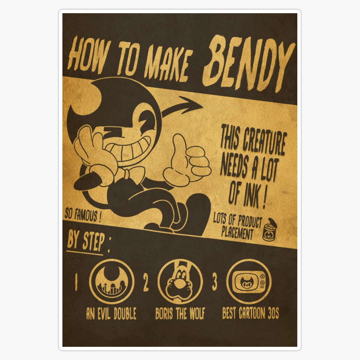 Maneki Bendy Poster - Cartoon Style Er, Phone Decal Water Bottle ...