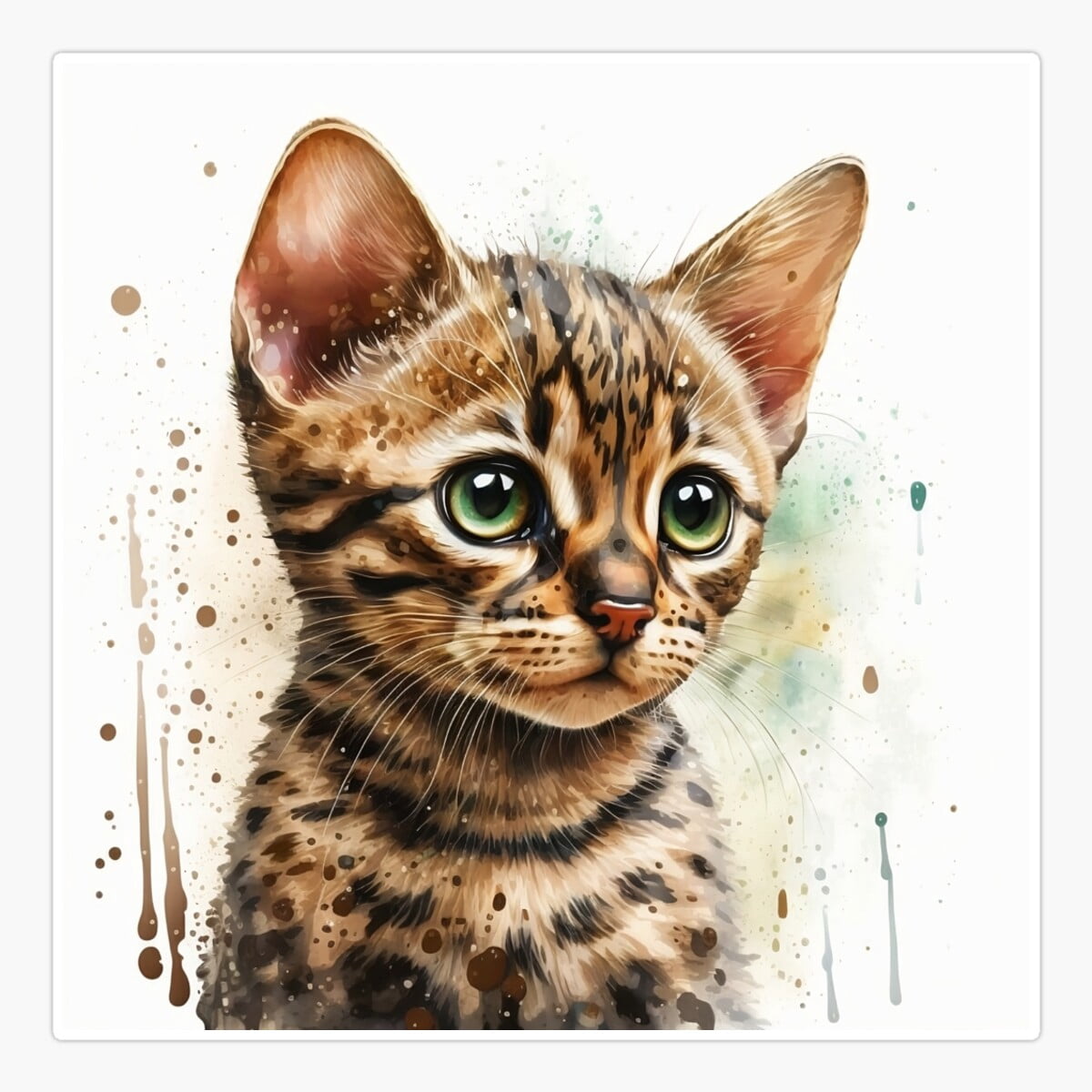 Maneki Bengal Kitten Watercolour Portrait | Cat Breeds Illustration ...