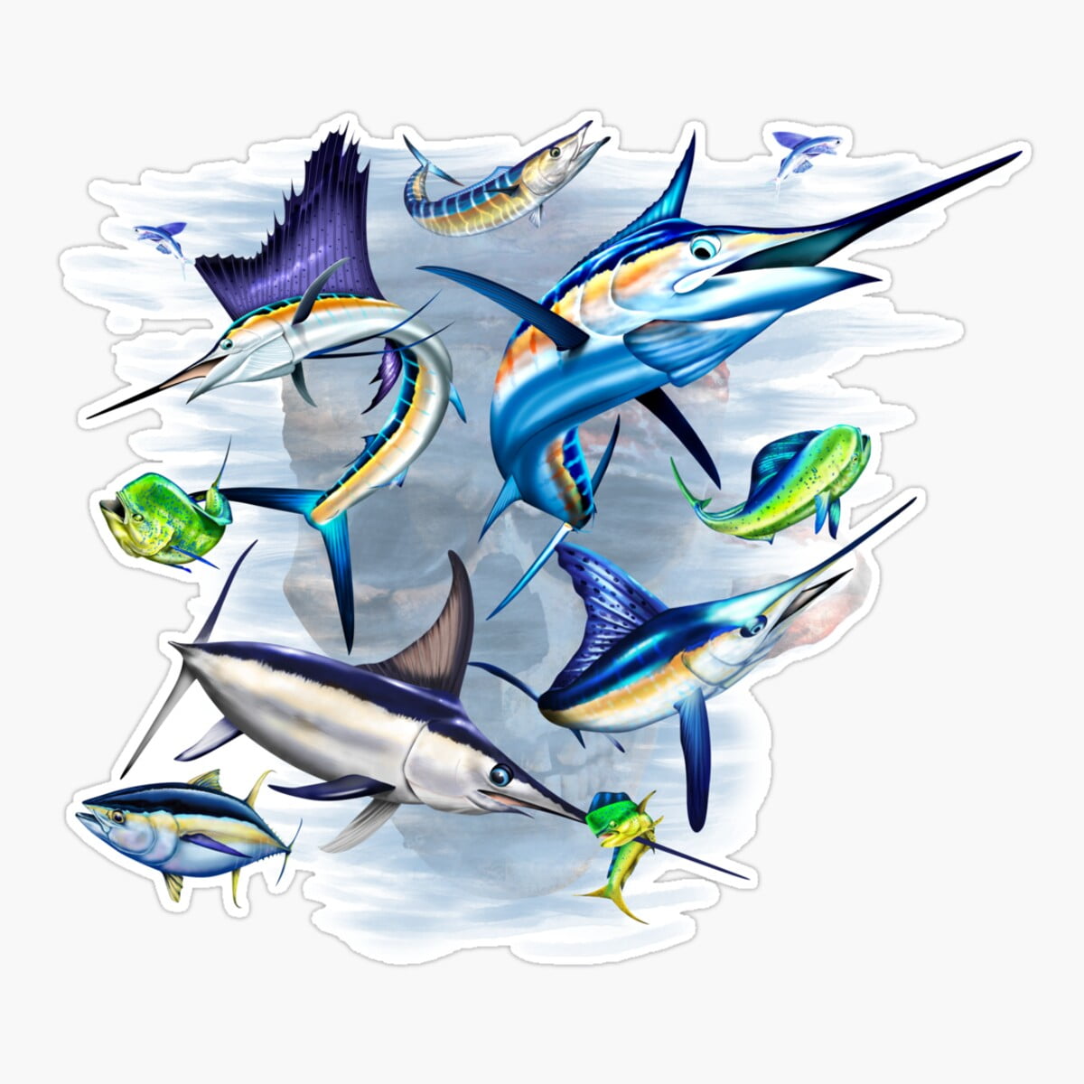 Maneki Billish, Dolphin / Mahi Mahi And Wahoo With Ol' Salt Skull ...