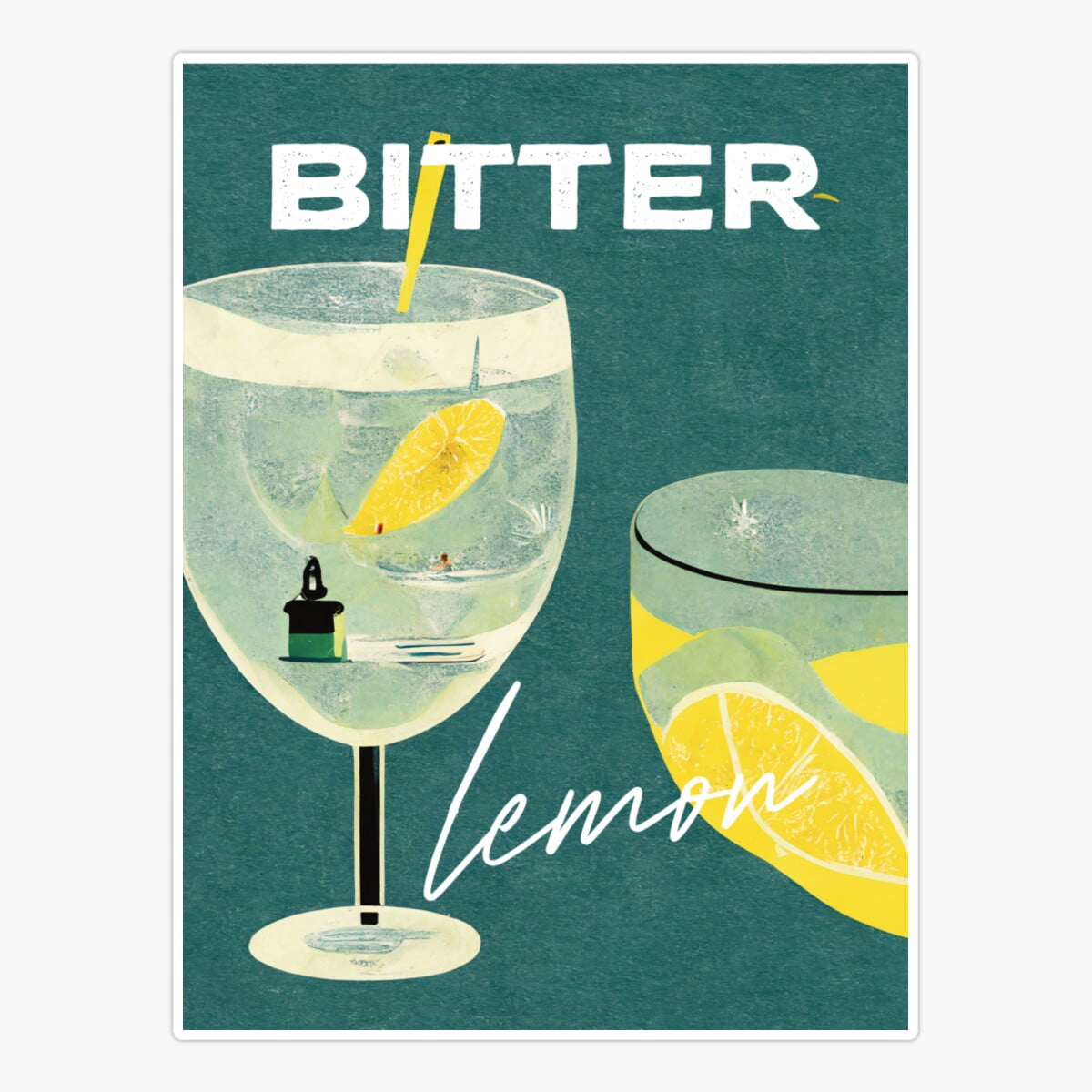 Maneki Bitter Lemon Retro Cocktail Poster Lighthouse Bar Prints ...