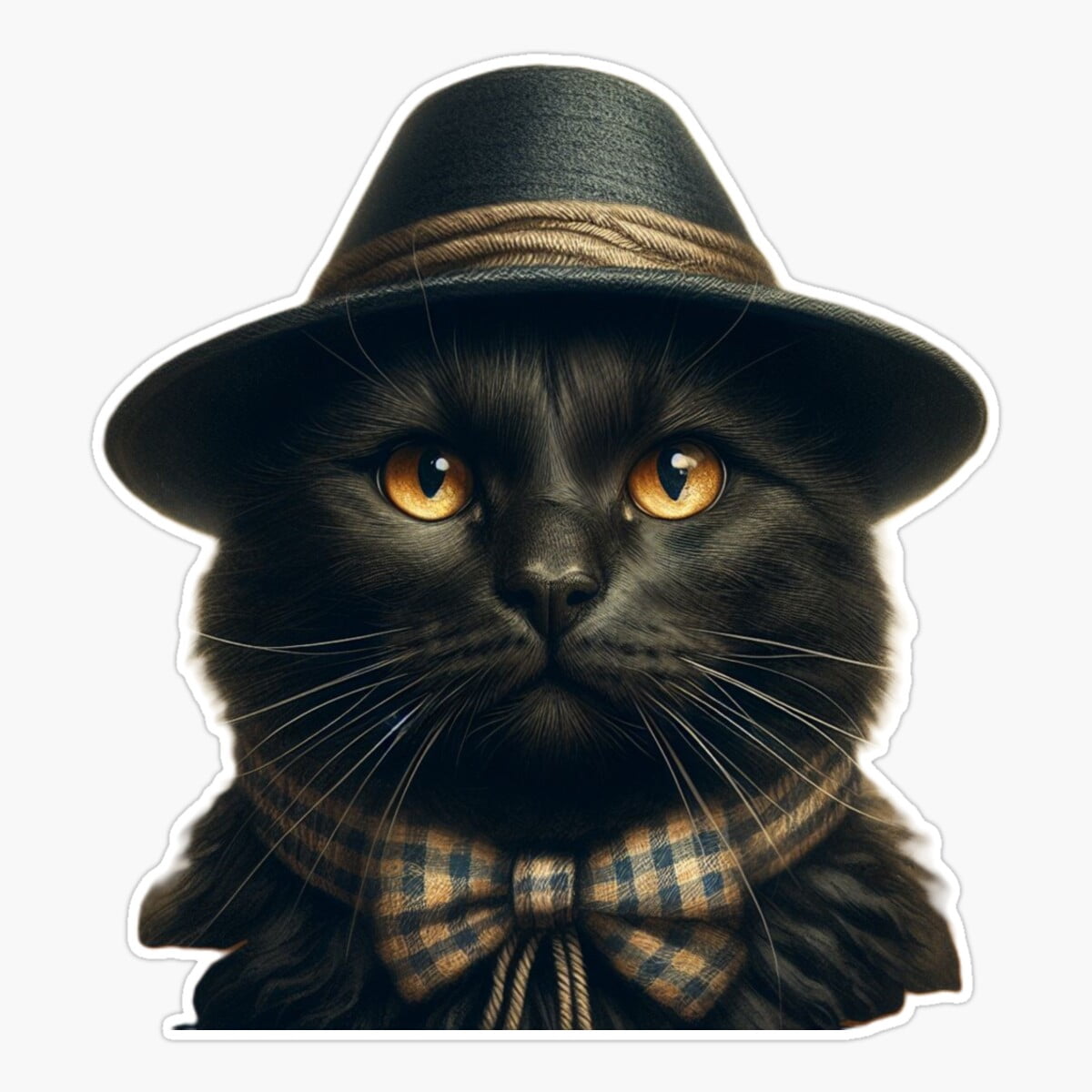 Maneki Black And Pretty Gentleman Cat In A Hat Sticker, Phone Decal ...