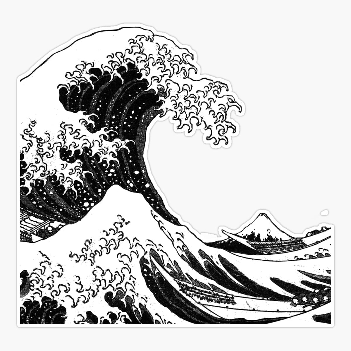 Maneki Black And White Great Wave Sticker, Phone Decal Water Bottle ...
