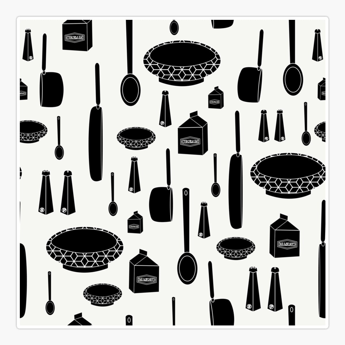 Maneki Black And White In The Kitchen Retro Seamless Pattern Sticker ...