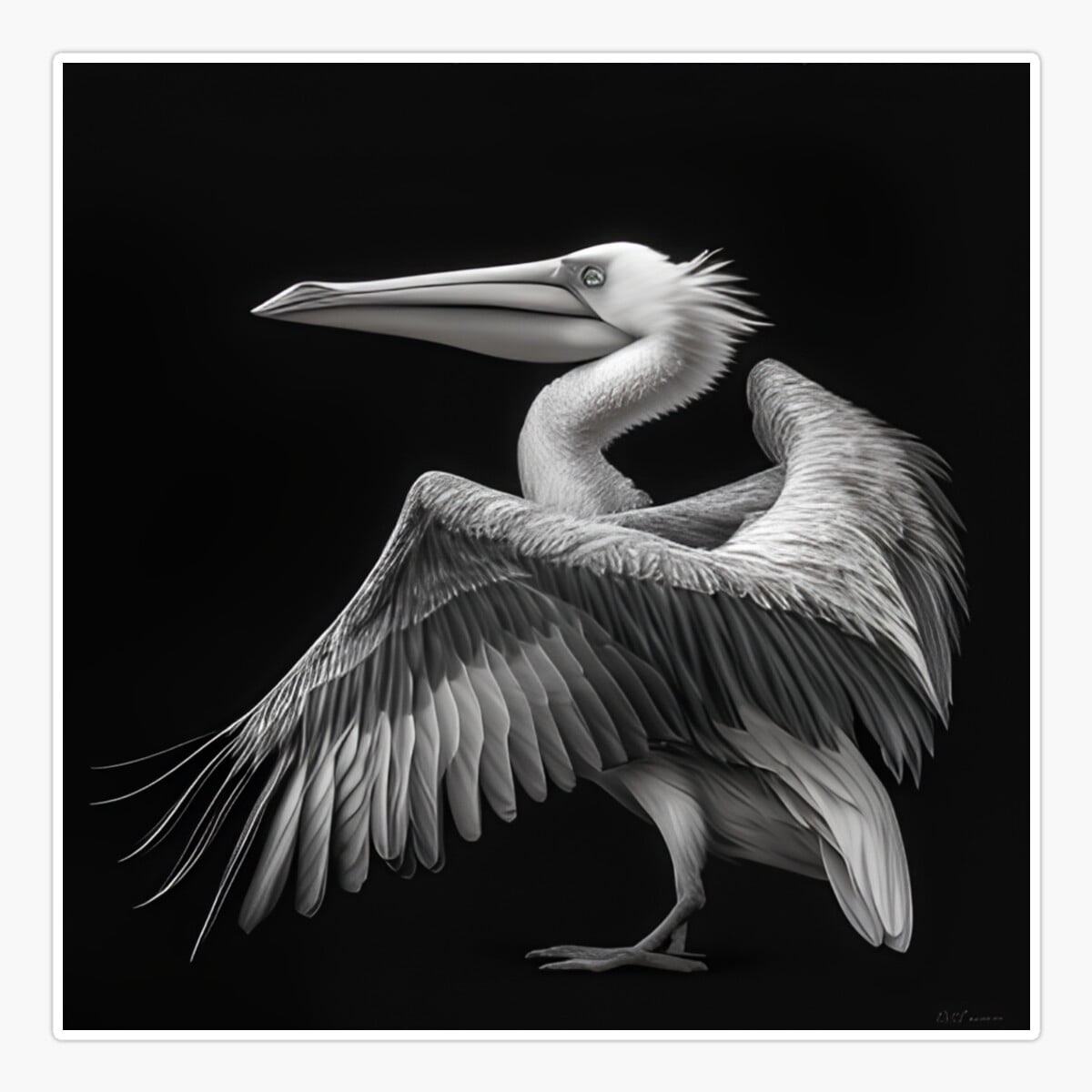 Maneki Black And White Pencil Drawing O A Pelican Er, Phone Decal Water ...