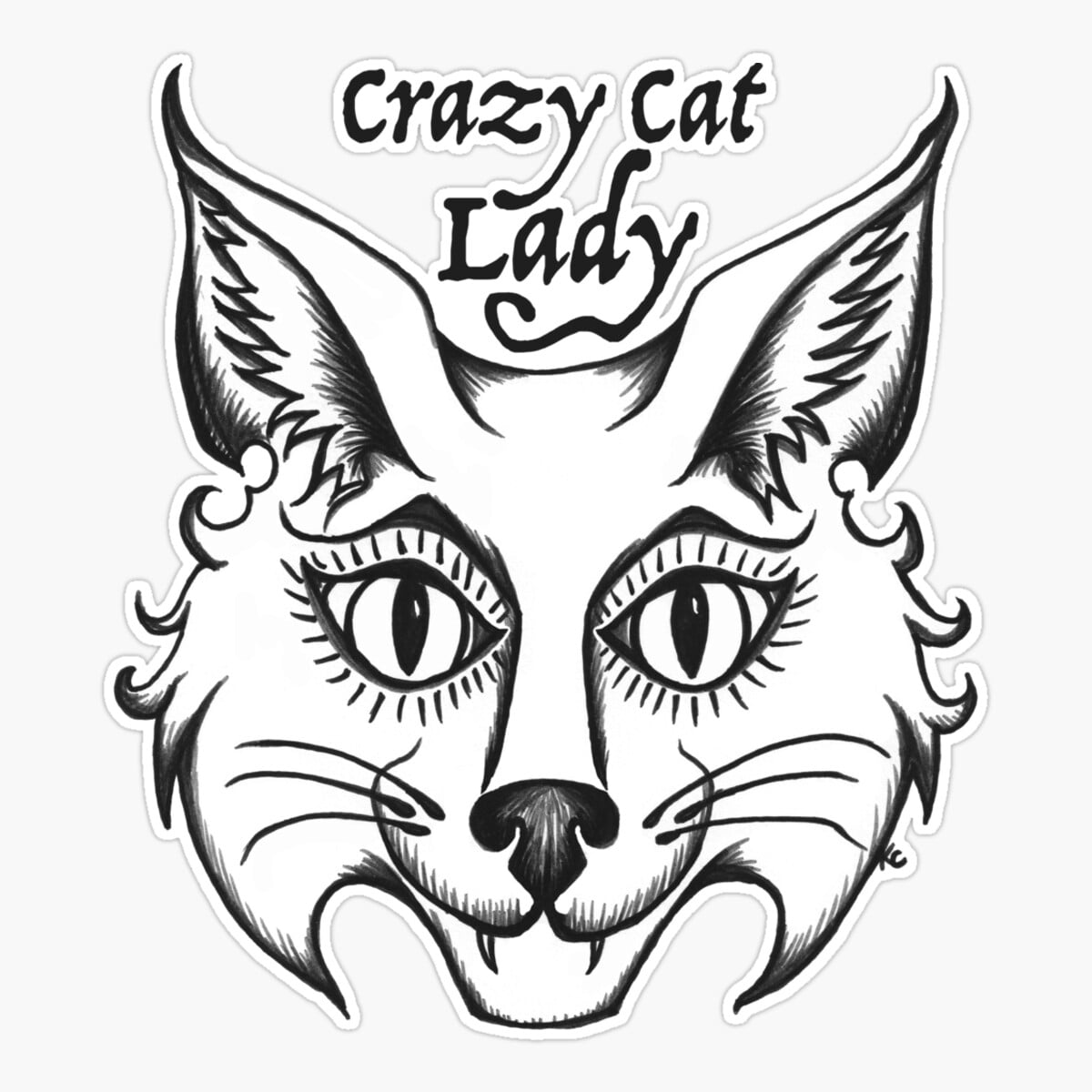 Maneki Black And White Retro Cat Ace - Crazy Cat Lady Sticker, Phone ...
