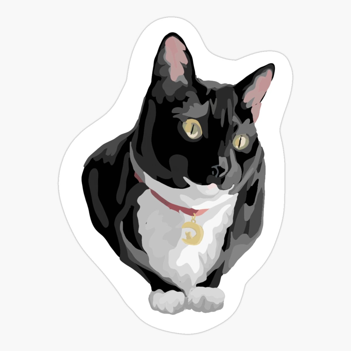 Maneki Black And White Tuxedo Cat With White Outline Sticker, Phone ...