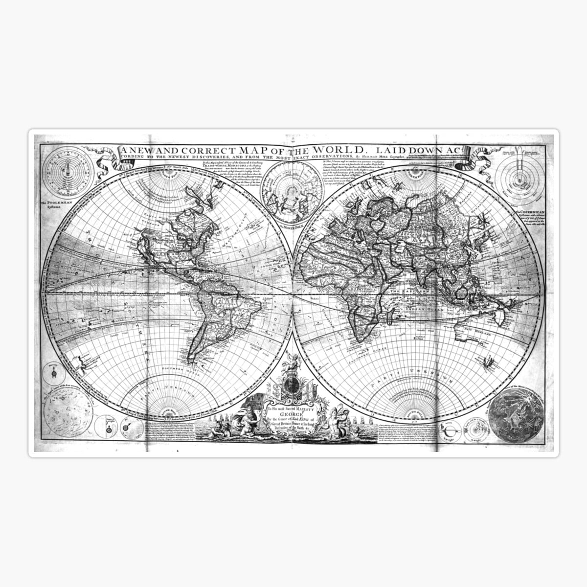 Maneki Black And White World Map (1736) Sticker, Phone Decal Water ...