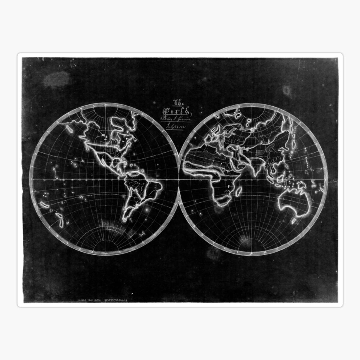 Maneki Black And White World Map (1821) Inverse Sticker, Phone Decal ...