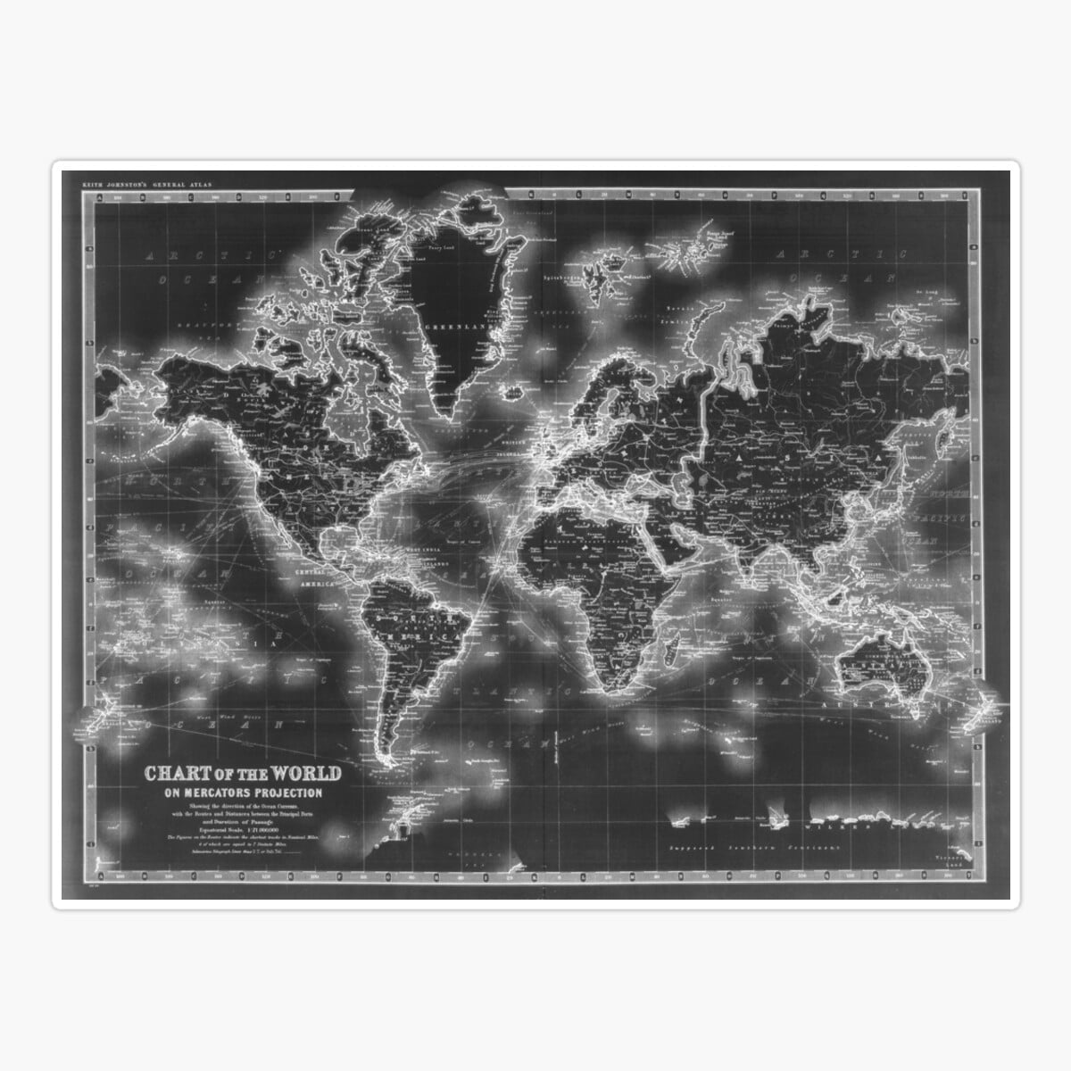Maneki Black And White World Map (1911) Inverse Sticker, Phone Decal ...