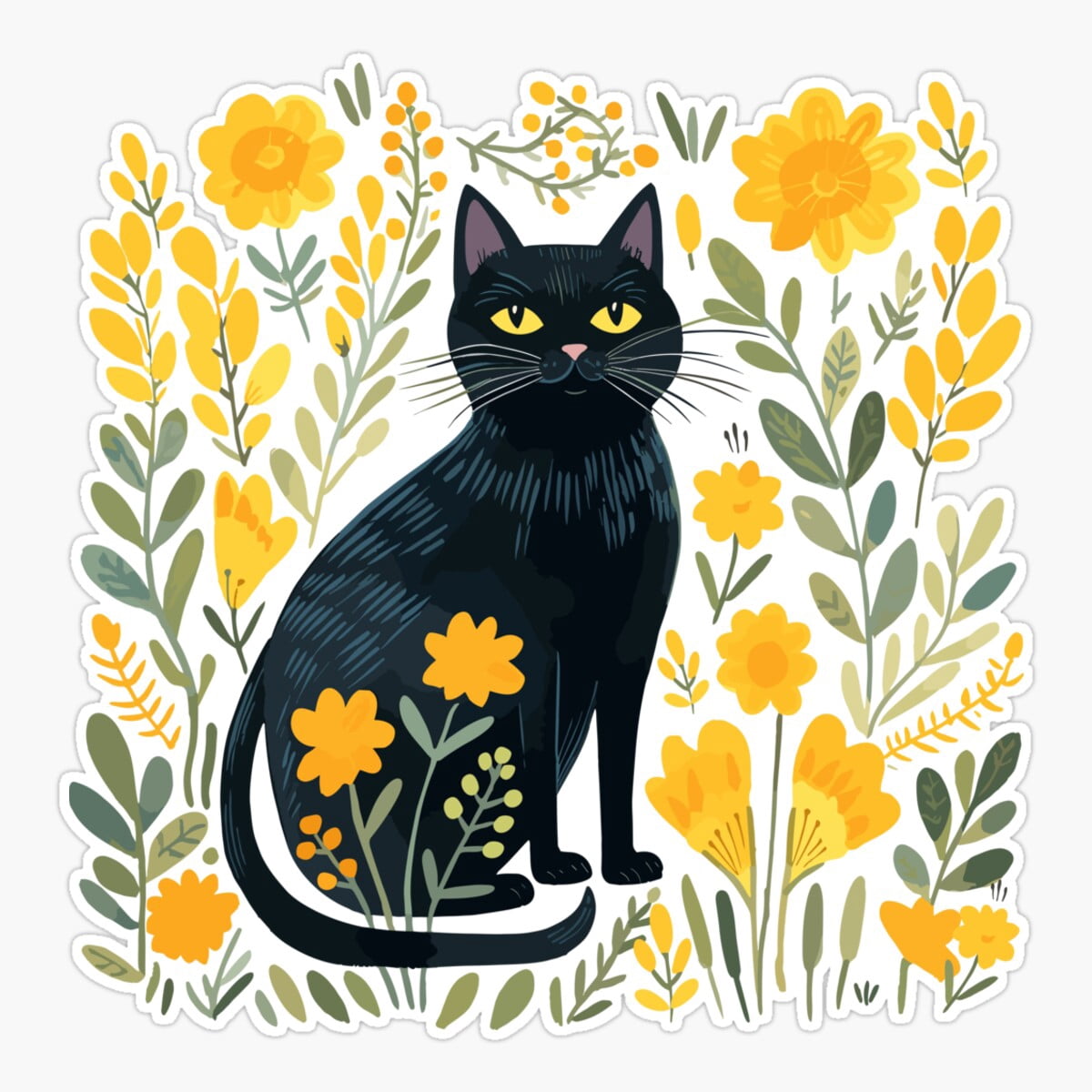 Maneki Black Cat In Lower Garden Sticker, Phone Decal Water Bottle ...