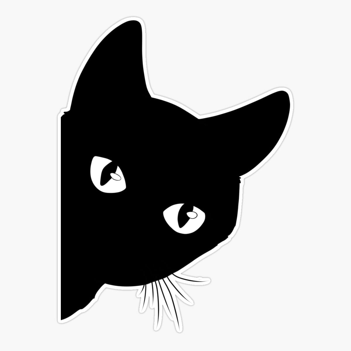 Maneki Black Cat Peeking Around The Corner Silhouette Sticker, Phone ...