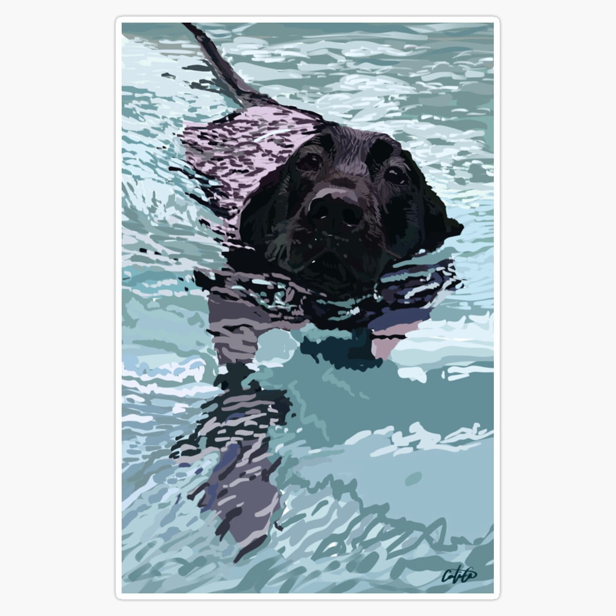 Maneki Black Labrador Retriever Puppy Swimming In Pool Er, Phone Decal ...