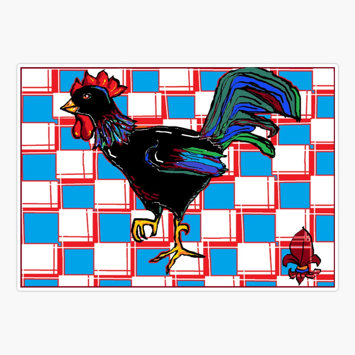 Maneki Black Rooster With Blue Background Sticker, Phone Decal Water ...