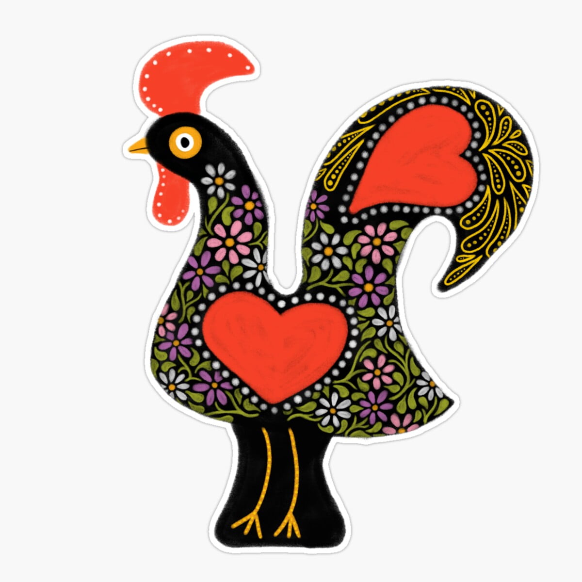 Maneki Blooming Rooster Sticker, Phone Decal Water Bottle Stickers Car ...