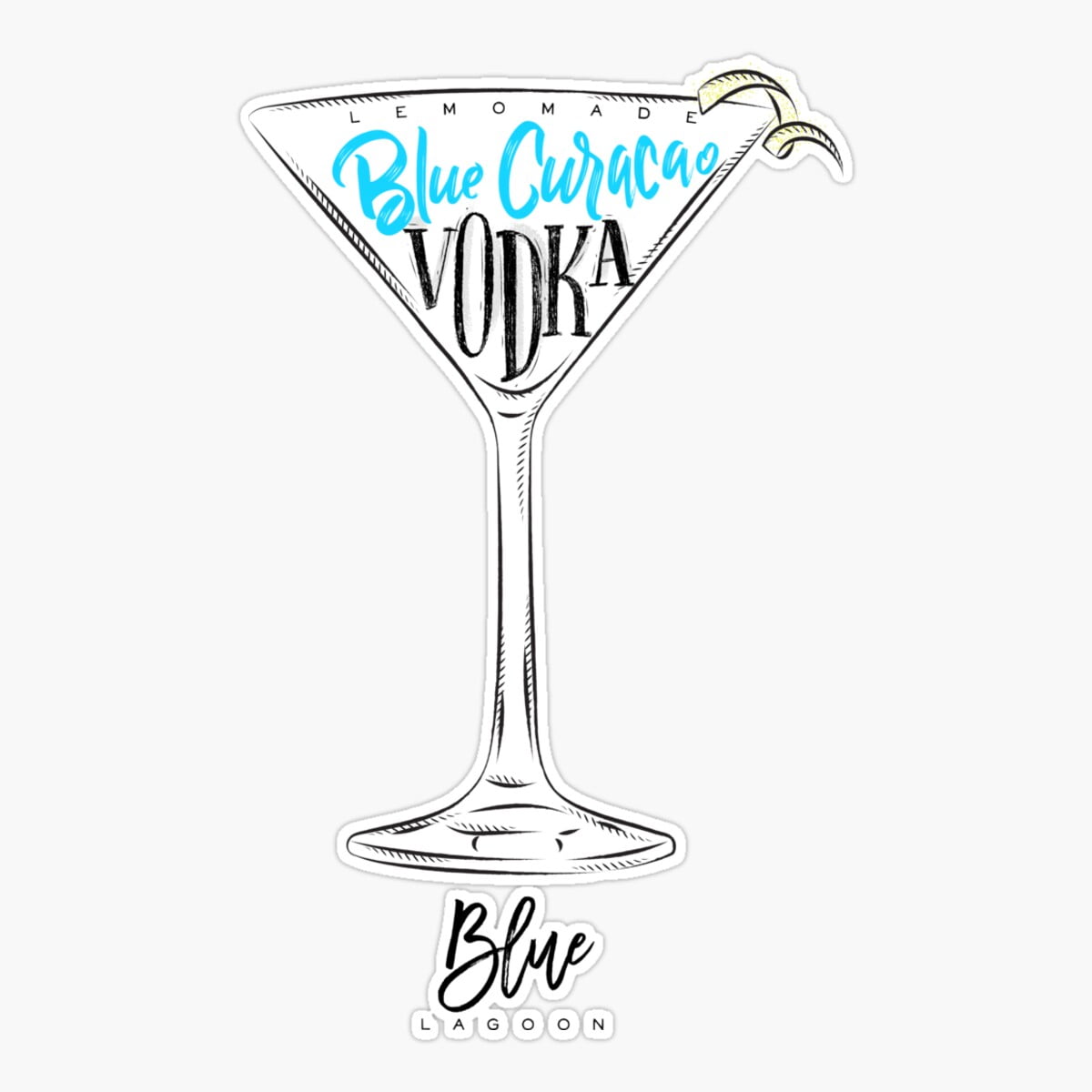 Maneki Blue Lagoon Cocktail Recipe Sticker, Phone Decal Water Bottle ...