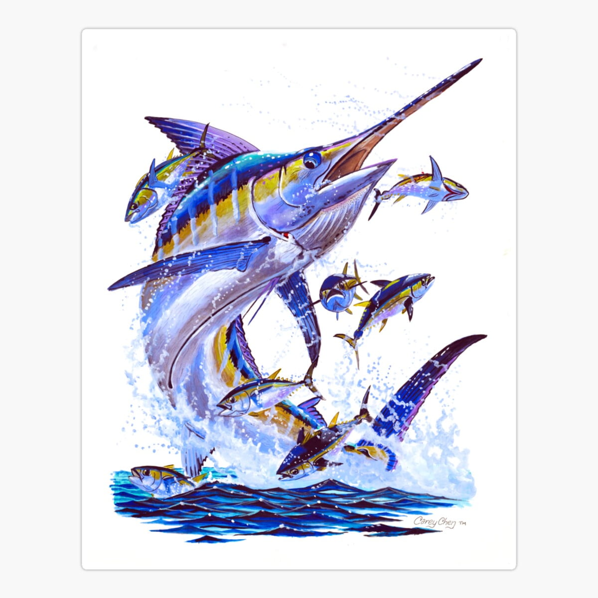 Maneki Blue Marlin And Tunas Er, Phone Decal Water Bottle Stickers Car ...