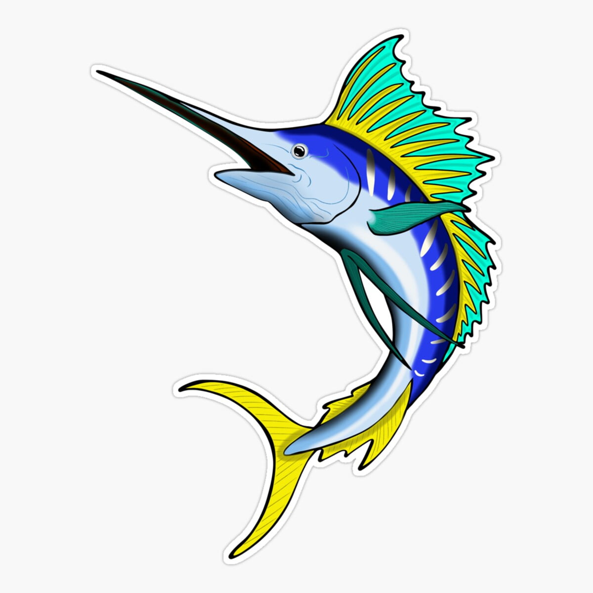 Maneki Blue Marlin Jumping Er, Phone Decal Water Bottle Stickers Car ...