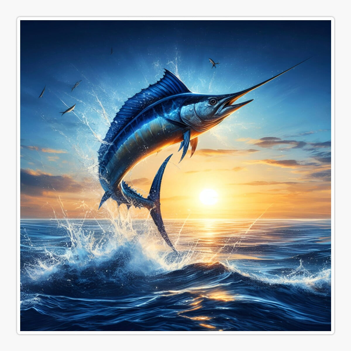 Maneki Blue Marlin Jumping Out O The Ocean At Sunset, Ocean Ishing. Er ...